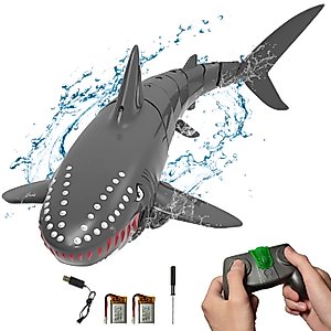 VOLANTEXRC RC Shark Toys, 2.4Ghz 1:18 Scale High Simulation Remote Control Shark Swimming Pool Toy, Great Gift for Kids of Age 4-8 8-12 with 2 Batteries (Gray)