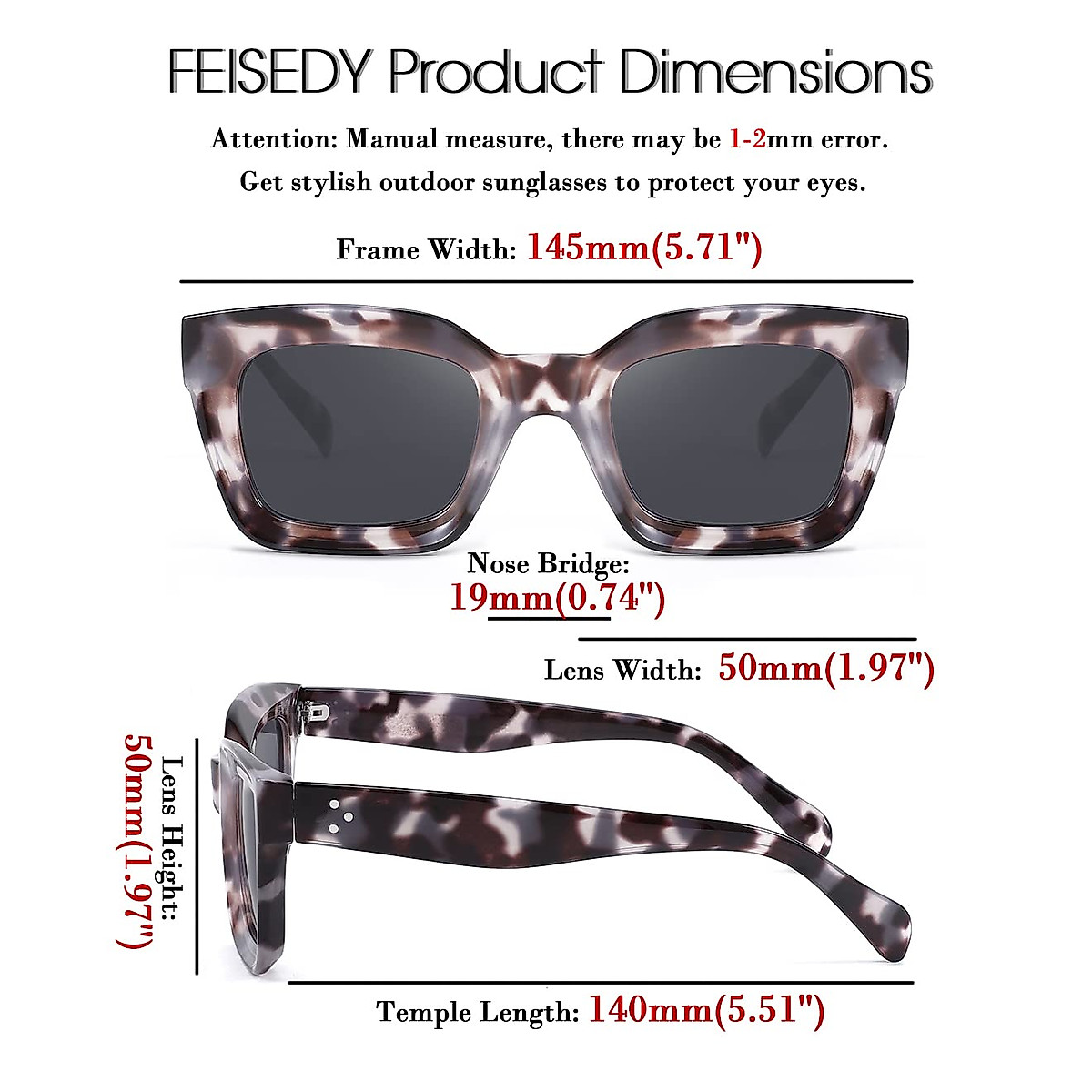 FEISEDY Classic Women Sunglasses Fashion Thick Square Frame UV400 B2471