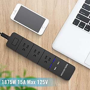 Travel Power Strip, with 3 USB Ports, 5 Ft Extension Cord and 2 Outlet Charging Station Household Office Market US Plug 90V-250V 30KW