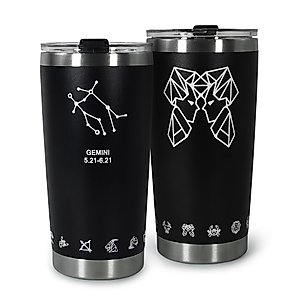sweet grain 20oz Coffee Tumbler - Stainless Steel Double Wall Insulated Constellation Tumbler with Lid and Straw, Personalized Zodiac Gifts for Birthday/Bachelor Party - Gemini