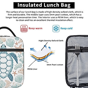 KiuLoam Insulated Lunch Box Sea Turtle Starfish Shells Reusable Lunch Bag With Shoulder Strap For Women/Men/Girls/Boys Lunchbox Meal Tote Bag