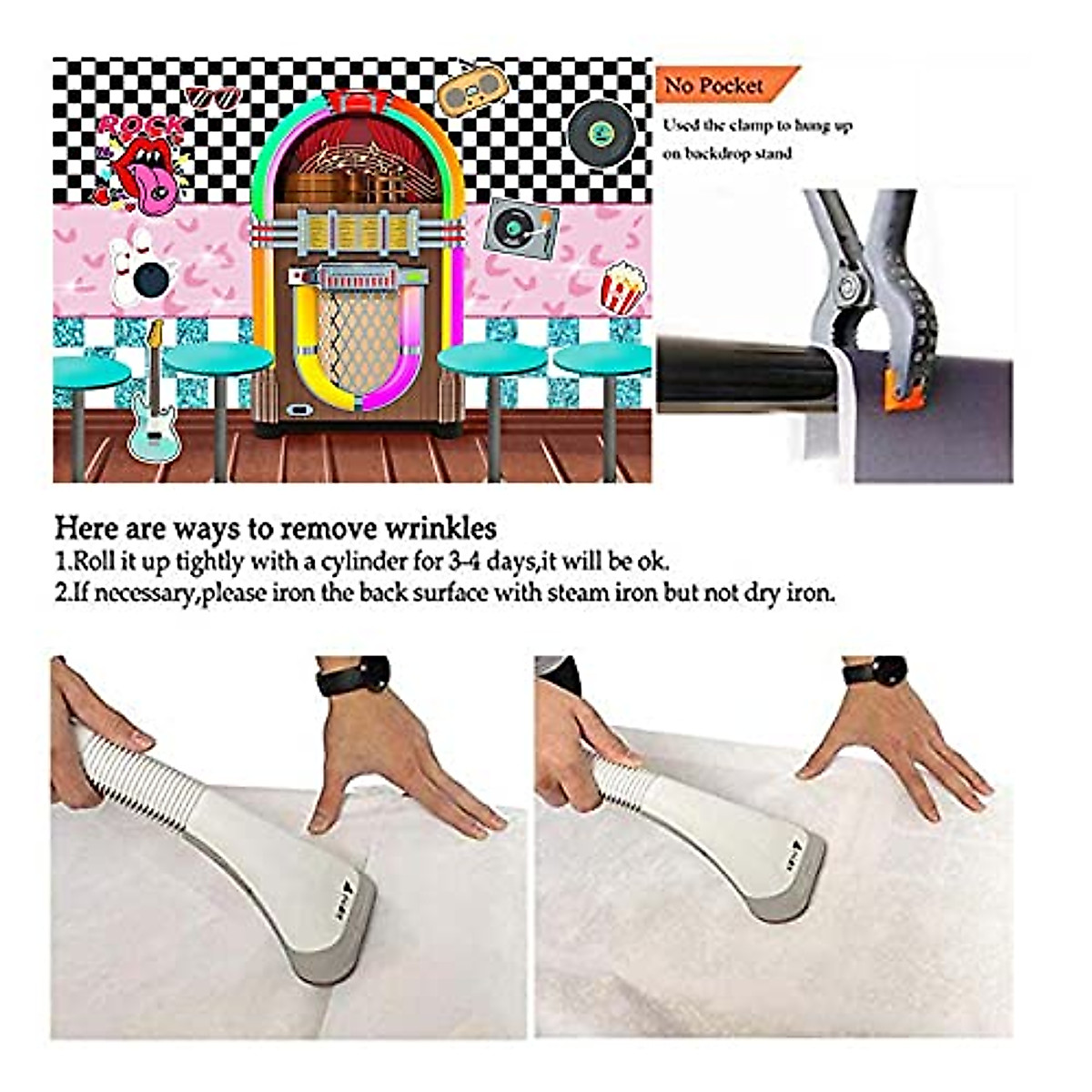 XLL Rock Roll Party Back to 50's Sock Hop Photography Background Back to 1950s Soda Shop Photo Backdrops 50s Retro Diner Time Rock Roll Classic Party Decoration Banner 7x5ft