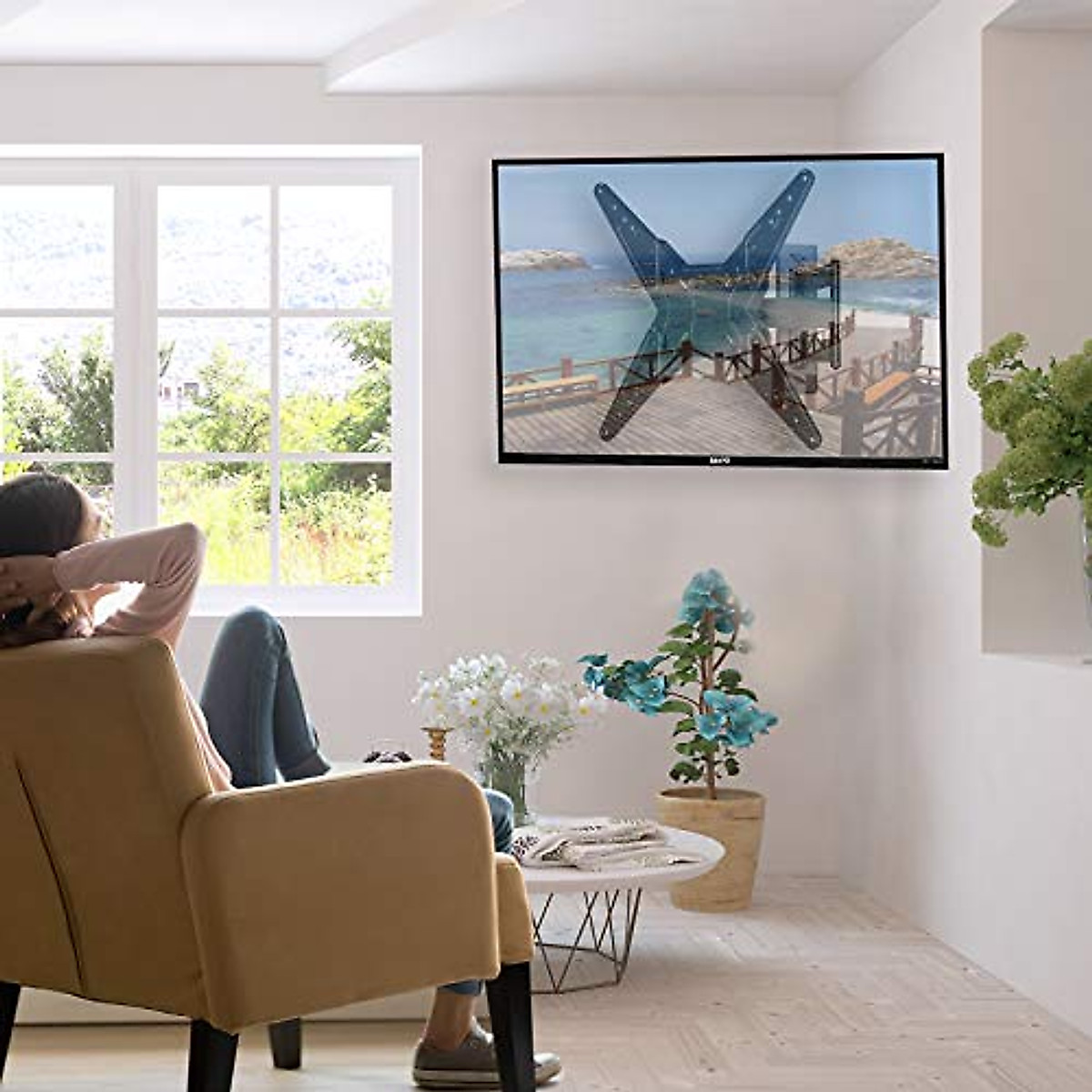 Full Motion TV Wall Mount for Most 23-55 Inch Flat Curved TVs, Single Stud Wall Bracket TV Mount with Swivel Articulating Extension Tilt Arm, Max VESA 400x400mm up to 88lbs by Perlegear, PGMF5