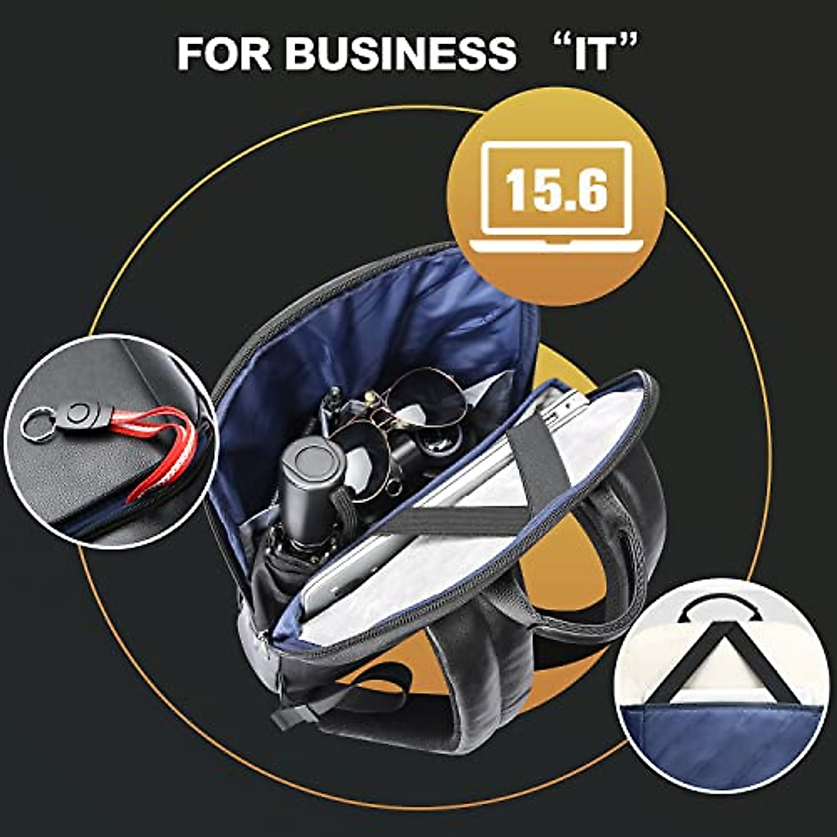 BOPAI Unisex Slim Genuine Leather Laptop Backpack Men for 15-15.6 inch Business Smart Professional Lightweight Backpack with USB Charging Office Commuter Computer Rucksack Executive Anti Theft Black