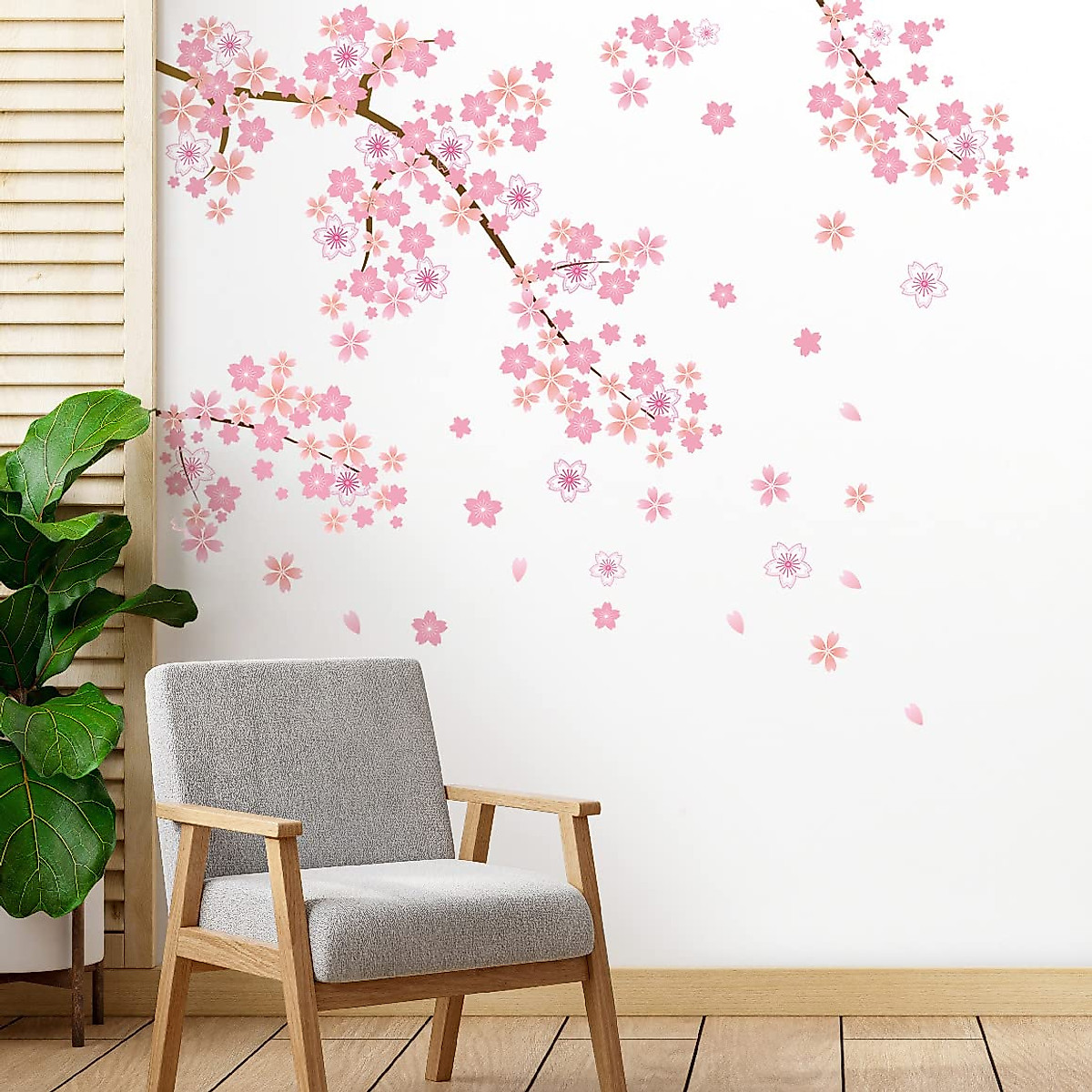 RW-045 Giant Pink Peach Blossom Wall Decals Plum Flowers Tree Branches Wall Stickers DIY Removable Cherry Floral Trees Petals Wall Decor for Kids Girls Bedroom Living Room Nursery Office Decoration