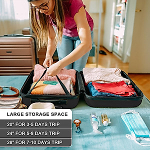 Kono 3 Piece Luggage Sets Expandable(only 28") Lightweight with Spinner Wheels TSA Lock Hardside Travel Rolling Suitcases 20in 24in 28in Carry on Black