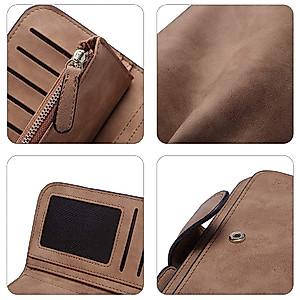 CLUCI Women Wallet Soft Leather Designer Trifold Multi Card Organizer Lady Clutch Women Backpack Purse Leather Fashion Travel Casual Detachable Shoulder Bag Oil Wax Brown