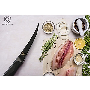 Dalstrong Curved Boning Knife - 6 inch - Shadow Black Series - Black Titanium Nitride Coated - High Carbon 7CR17MOV-X Vacuum Treated Steel - Kitchen Knife - Fillet Knife - Sheath - NSF Certified