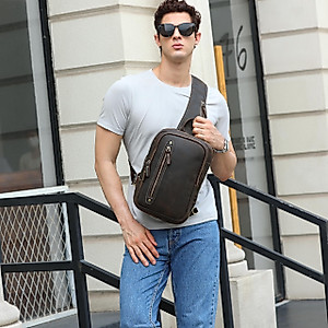 Hespary Vintage Genuine Leather Sling Crossbody Backpack Shoulder Bag for Men Fits 12.9" iPad
