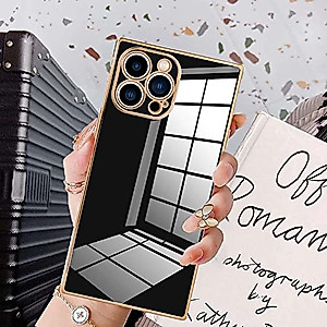 KANGHAR Square Case Compatible with iPhone 13 Pro Max Luxury Cute Plating Electroplated Design Square Case Full-Body Anti-Scratch Shockproof Bumper Protective Cover for iPhone 13 Pro Max 6.7 Inch