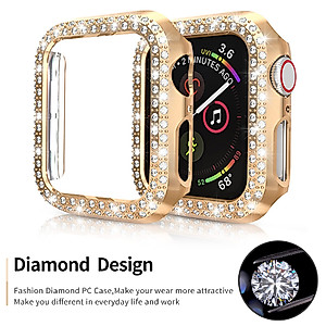 5Pack Protector Case Compatible with Apple Watch SE Series 6 5 4 44mm Cover, Double Row Bling Crystal Diamonds Protective Cover PC Plated Bumper Frame Accessories (5 Colors, 44mm)
