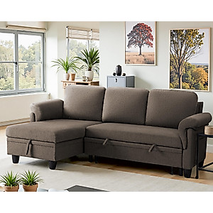 Shahoo Sofa Bed L-Shaped Sectional Couches,Convertible Couch, Sleeper with Pull Out Beds,Storage Chaise,for Living Room,Apartment(Cotton Brown)