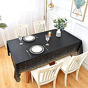 Jepeux 2 Packaging Black and Gold Plastic Tablecloth, 54 inch x108 inch Rectangular Disposable dot Party Table Cover, Suitable for Birthday, Graduation, Restaurant, Wedding Decoration Tablecloth