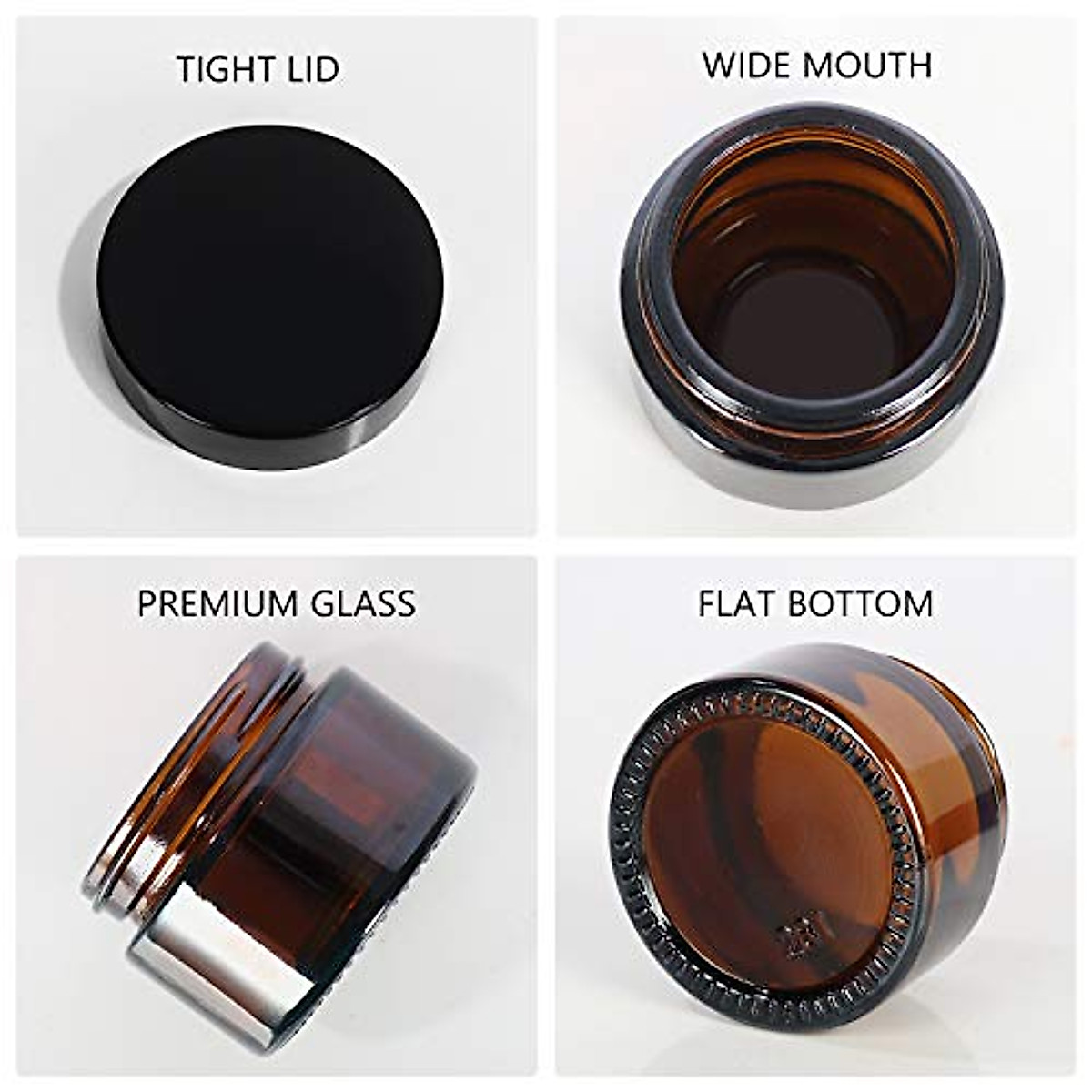 1 oz Amber Round Glass Jars with Plastic Lids and Inner Liners,Empty Cosmetic Bottles For Beauty Products, Lotion, Powders and Ointments.Set of 15 Pack.