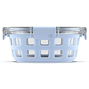 Ello Duraglass Meal Prep Container, 4 Cup- Glass Food Storage Container with Silicone Sleeve and Airtight BPA-Free Plastic Lid, Dishwasher, Microwave, and Freezer Safe, Halogen Blue