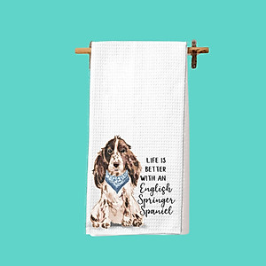 Watercolor Life is Better with an English Springer Spaniel Microfiber Kitchen Tea Bar Towel Gift for Animal Dog Lover