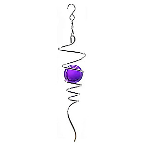 Morobor Rotating Wind Chimes, Crystal Ball Decoration, Hanging Display Spinners Chime Motor Indoor Outdoor Decoration, Spiral Tail Hanging Swivel Hook 11"/Purple