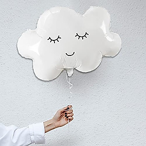 4 Pieces White Cloud Mylar Foil Balloons Smiling Face Balloons Party Supplies for Baby Shower Themed Party Wedding Engagement Decorations