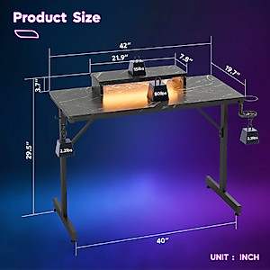 Bestier Gaming Desk with LED Lights, 42 inch Computer Desk with Monitor Stand Gamer Workstation with Cup Holder & Headset Hooks, Modern Simple Style Desk for Home Office, Black Marble