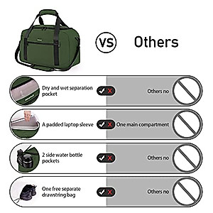 ECOHUB Personal Item Bag 16'' Small Duffel Bag Travel Bag Weekender Bag Gym Bag Tote Duffel bag Overnight Bags Travel Essentials for Women and Men Shoulder Bag Carry On Shoes Bag (Green)