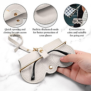 FEISEDY 2Pack Soft Leather Sunglass Bag, Holder Eyeglasses Case, Portable Glasses Pouch With Button Clip Wrist Strap B0049