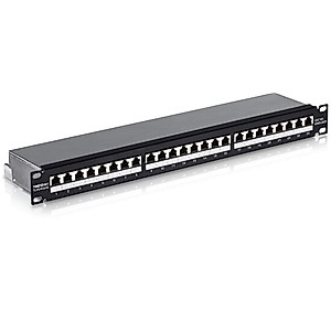 TRENDnet 24-Port Cat6A Shielded Patch Panel, 1U 19" Metal Housing, 10G Ready, Cat5e,Cat6,Cat6A Compatible, Cable Management, Color-Coded Labeling for T568A and T568B Wiring, Black, TC-P24C6AS