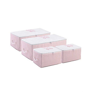 4 Pack Pink Storage Bags for Bedroom, Clothes and Blanket Organizer, Double Zipper Organization Bag, Foldable Fabric Boxes for Laundry Room, Large Capacity Comforter Storage Bag