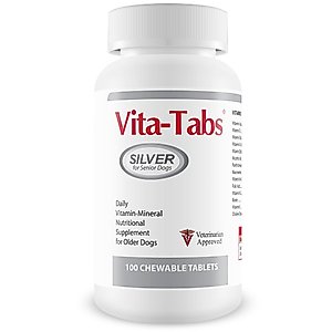 Vita-Tabs Silver for Senior Dogs - Daily Vitamin-Mineral Supplement, Supports Immune System, Bones, Veterinarian Approved, Liver Flavor, 150 Chew Tabs