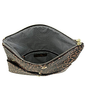 FashionPuzzle Tassel Accent Flapover Clutch Purse with Chain Strap (Leopard Brown)