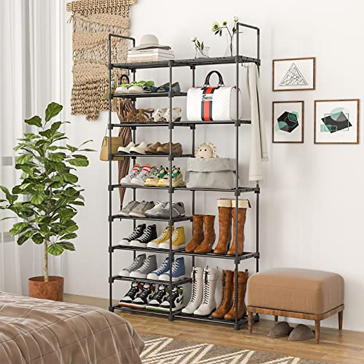 GIMTRR 9 Tiers Metal Shoe Rack, Large Capacity 30-35 Pairs Vertical Shoe Tower, Tall Shoe Storage Organizers, Narrow Shoe Shelf for Entryway, Closet, Garage
