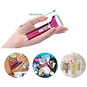 OOCOME Women Bikini Trimmer, 4 in 1 Woman Electric Shaver, Rechargeable Epilator Lady Hair Painless Shaver for Bikini Area/Nose/Armpit/Eyebrow/Facial