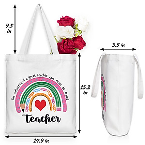 Homlouue Teacher Gifts for Women Teacher Appreciation Gifts Teacher Tote Bag Canvas Teacher Bag Rainbow Bag for Teacher Graduation Birthday Thanksgiving Christmas
