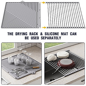 NiHome Two-in-One Roll Up Dish & Utensil Drying Rack with Silicone Mat, Heat-Proof Anti-Slip Design with Patented Drainage - Space-Saving, Dishwasher Safe & Efficient Kitchen Organizer for Countertop