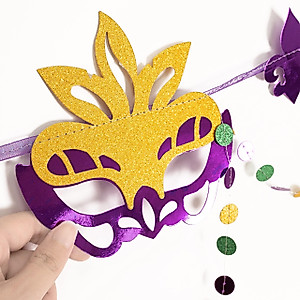 Cheerland Green Purple Gold Mardi Gars Mask Banner Paper Bead Garland Set for Mardi Gars Theme Party Decoration Triangle Flag Bunting for Fat Tuesday Party Supplies New Orleans Party Decor