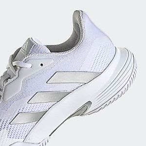 adidas Women's CourtJam Control Tennis Shoe, White/Silver Metallic/White, 7.5