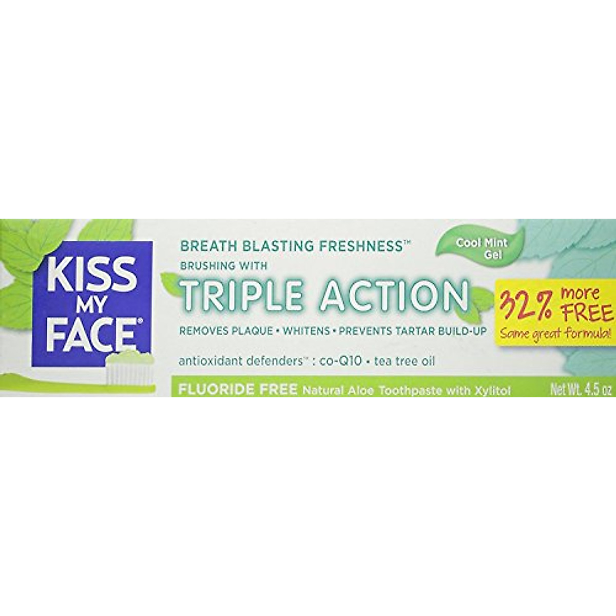 Kiss My Face Triple Action Gel Fluoride Free Toothpaste, 4.5 Ounce (Pack of 3)