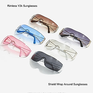 DQbhzh Y2K Glasses 2000s Sunglasses Cool Glasses Rimless Y2K Sunglasses for Women Men Trendy Shield Wrap Around Sunglasses (Pink Frame - Pink Lens)