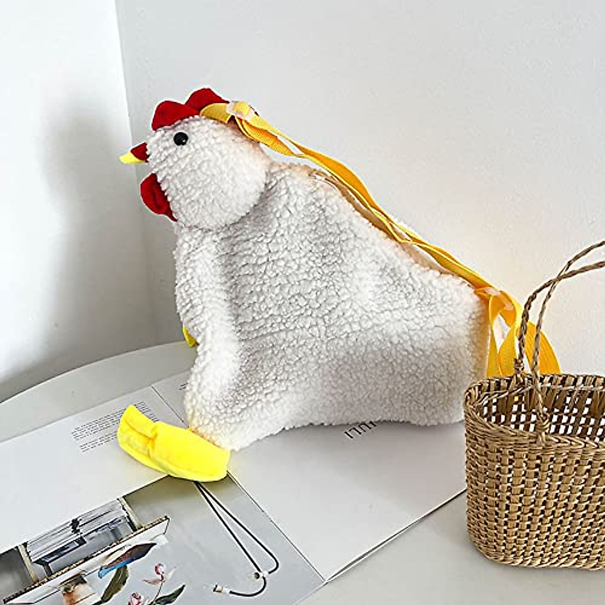 BMTLFG Fluffy Bag, Fluffy Shoulder Bag, Chicken Purse, Plush Crossbody Bags for Women, Animal Shaped Bag, Hen Shape Plush Autumn Winter,White