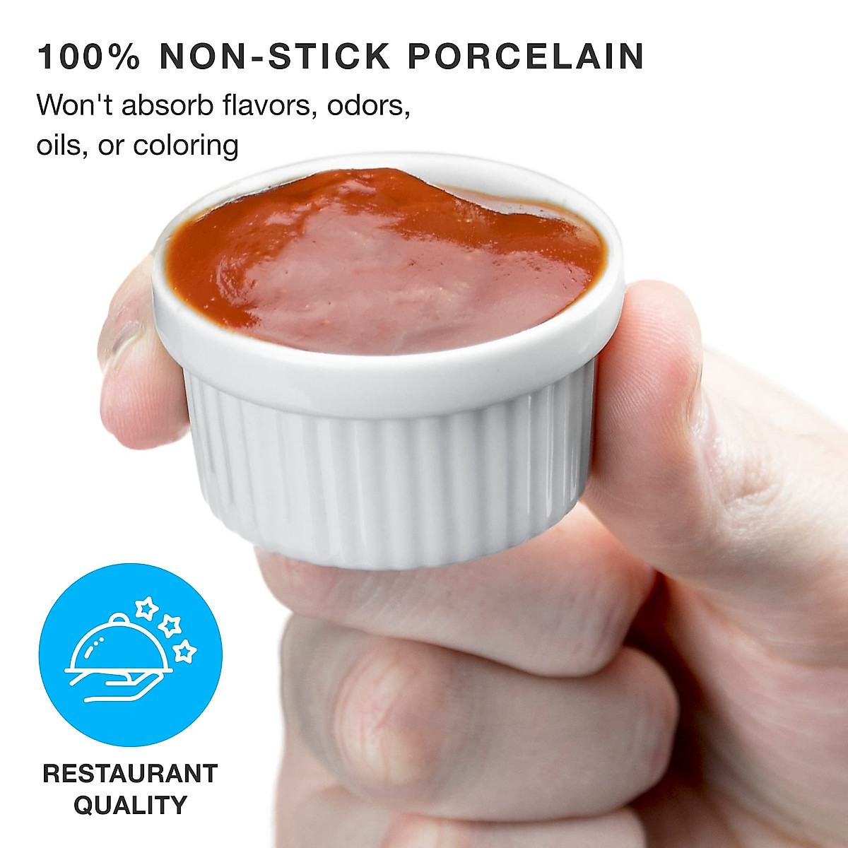 Kÿchen Mini Ramekins 1 oz. 30 ml|Microwave & Oven Safe, Porcelain Souffle Dish, Dipping Sauce, & Small Dessert Cups| 6 Count