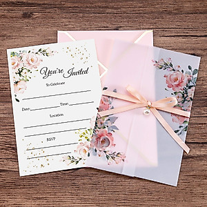 DORIS HOME 25PCS Pink Invitations Cards with Envelopes and Fill-in Inner Sheets for Bridal Shower Invite, Baby Shower Invitations, Wedding, Rehearsal