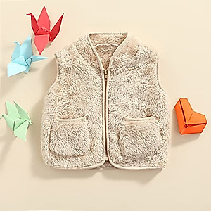 Tiacham Toddler Baby Girl Boy Vest Fall Winter Clothes Sherpa Waistcoat Sleeveless Outerwear Kids Jacket (White, 18-24 Months)