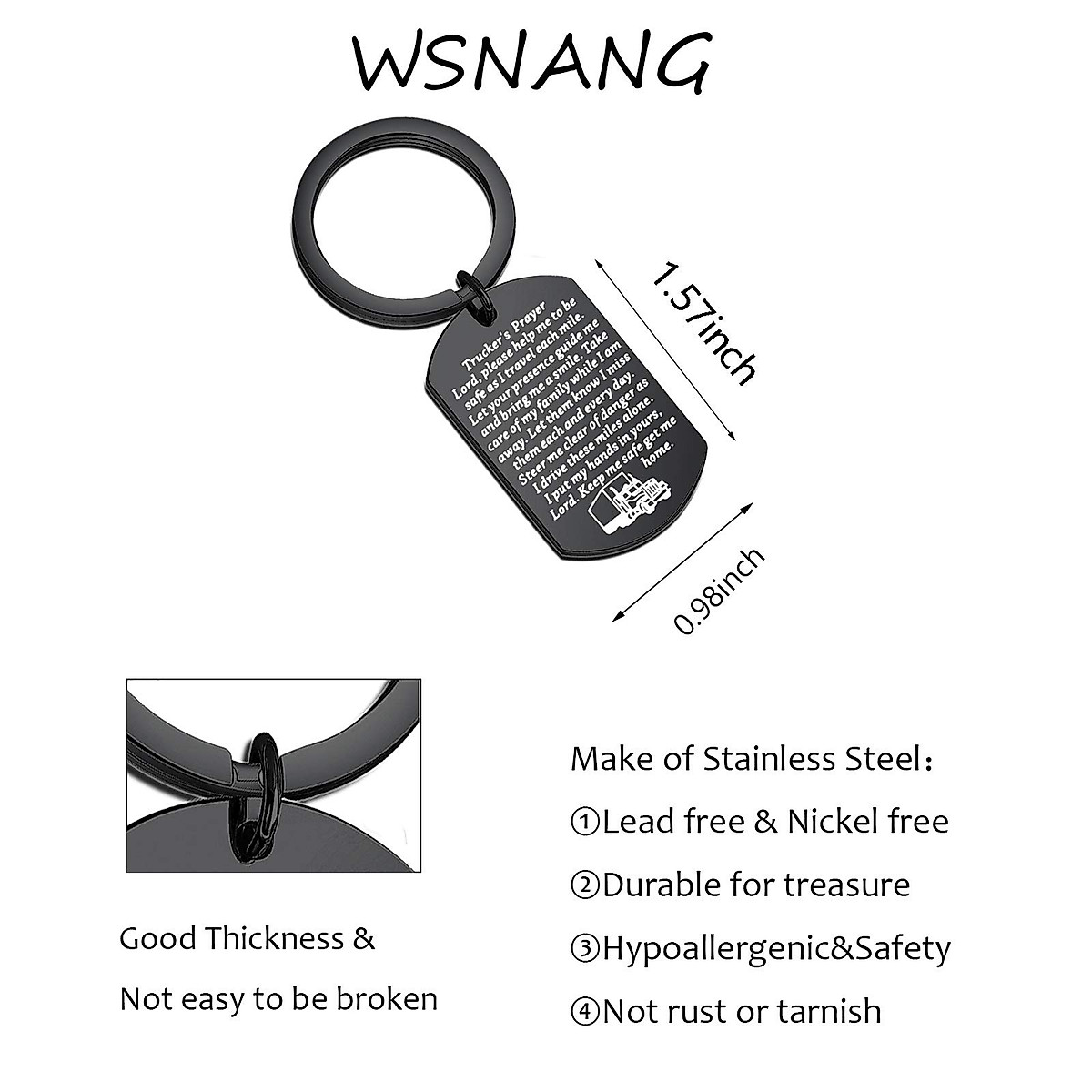WSNANG Truck Driver Gifts Keep Me Safe Get Me Home Trucker's Prayer Keychain Gift for Truck Drivers Dad Husband (Trucker's Prayer Black DT)