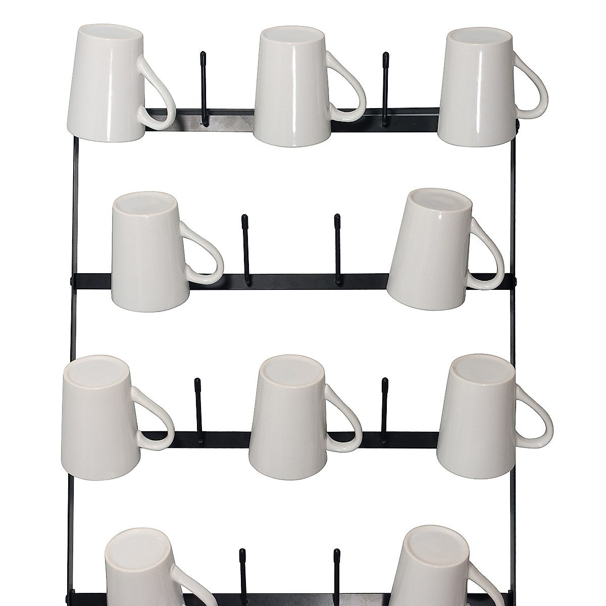 Wall Mounted Coffee Mug Rack - Large Rustic Black Iron Steel Kitchen Rack with 6 Rows - Storage for 27 Cups - Jar & Plate Holder - Vertical Display Organizer - Farmhouse Home Décor - Claimed Corner