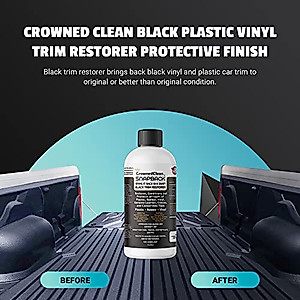 Black Plastic Vinyl Trim Restorer Protective Finish Long Lasting Car & Truck Polish Refreshing Agent for Various Surfaces UV Blocking Restoring Solution – 12 Ounces - Premium Microfiber Cloth Included