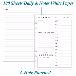 ZGMJ Undated Daily Planner Refill - A5 Day Planner Insect To Do List, 100 Sheets/200 Pages Planner and Lined Refill, 6-Hole Punched, 100 gsm White Paper, 5.8'' x 8.3''