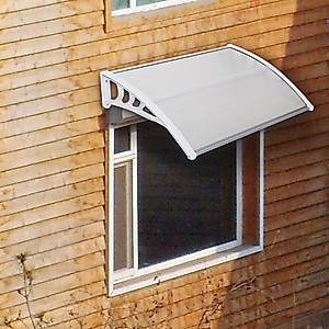 40-inch Window Awning Door Awnings Exterior Made Polycarbonate Sheets Panels, Polypropylene Brackets to Protect House from Sun, Rain and Snow