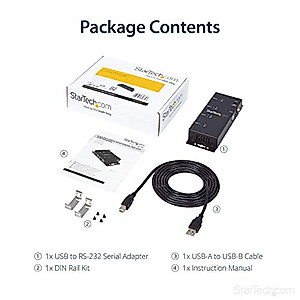 StarTech.com 4 Port USB to Serial RS232 Adapter - Wall Mount - Din Rail - COM Port Retention - FTDI USB to DB9 RS232 Hub , TAA (ICUSB2324I)