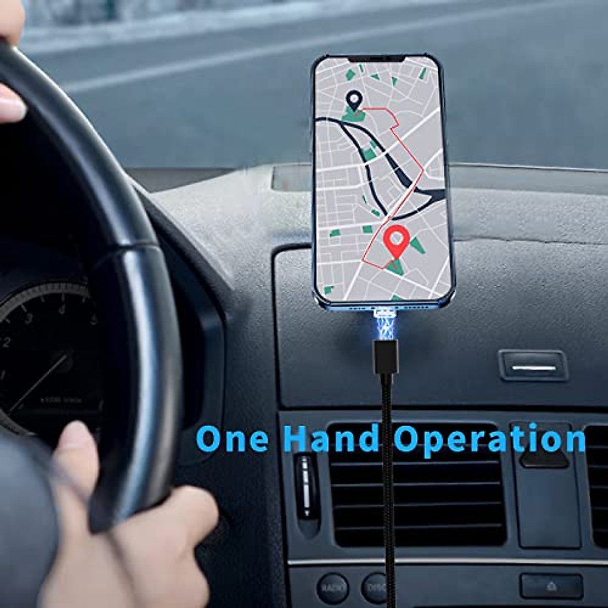 Magnetic Charging Cable 3A Fast Charging(3 Pack,3.3/6.6/6.6ft) 3 in 1 Magnetic Phone Charger Cable with LED Light, Nylon Braided Magnetic Cable, Data Transfer Cord for iProduct/USB-C/Micro-USB Device