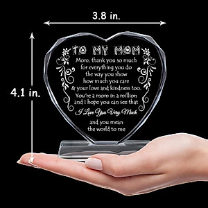 YWHL To My Mom Gifts from Daughter Son, Thank You Gifts for Mom Who has Everything, Mother's Day Gifts, Laser Engraving Glass Keepsake, Meaningful Present for Mother on Thanksgiving Christmas