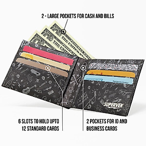 SUPERVEK Brown Vegan Leather Stitched Tyvek Paper Mighty Wallet - Thin Minimal Tear Slim Wallet for men, Mens Credit Card Holder Wallet Gifts for Him - Minimalist Bifold Wallets for Men - RFID